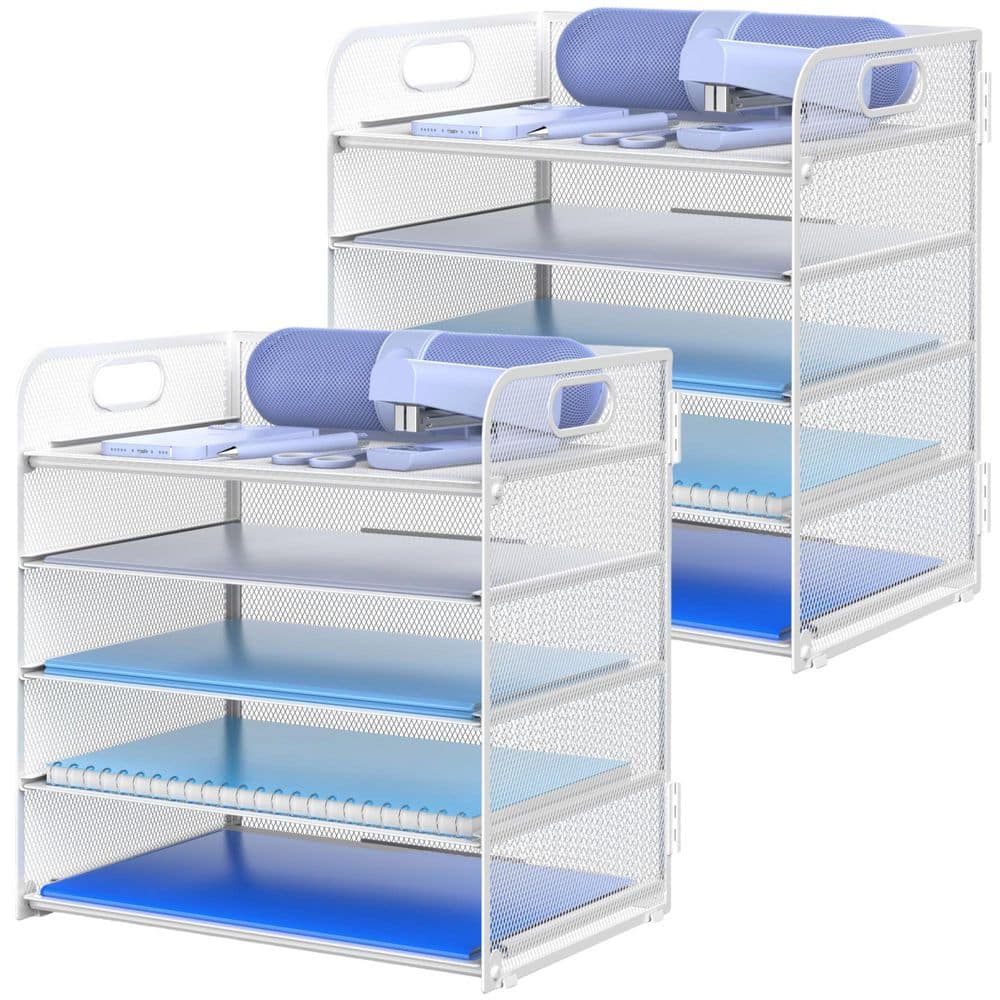 12.5 in x 13.5 in 2 Pack white Metal Letter Tray 5-Tier Desk Organizer ...