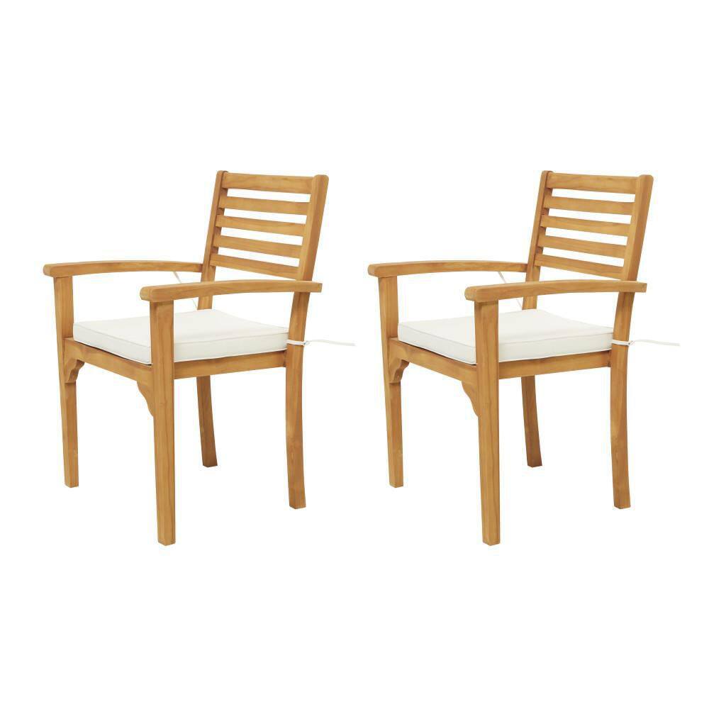 Litton Lane Brown Teak Wood Traditional Outdoor Dining Chair with White ...