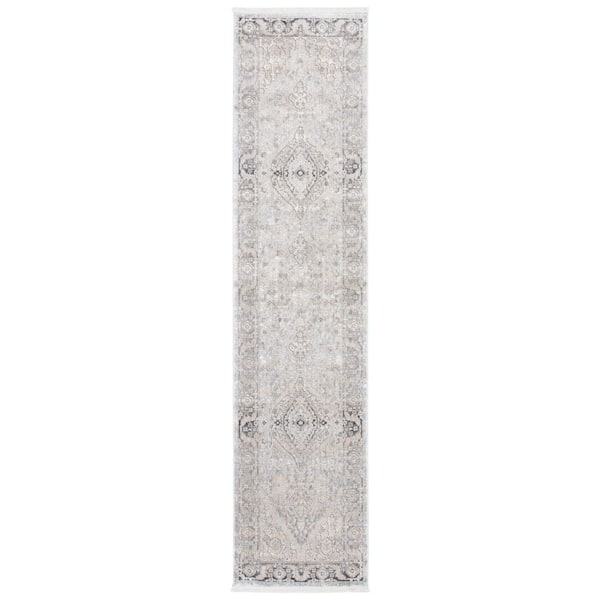 SAFAVIEH Dream 2 ft. x 8 ft. Gray/Ivory Border Distressed Runner Rug ...