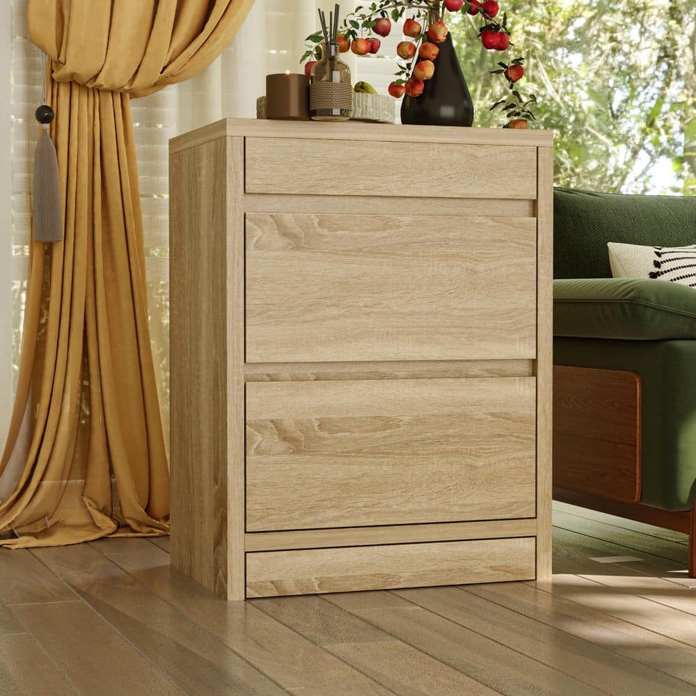 FUFU&GAGA Yellow Wood Grain 4-Drawer 23.6 in. W Nightstand, End Table ...