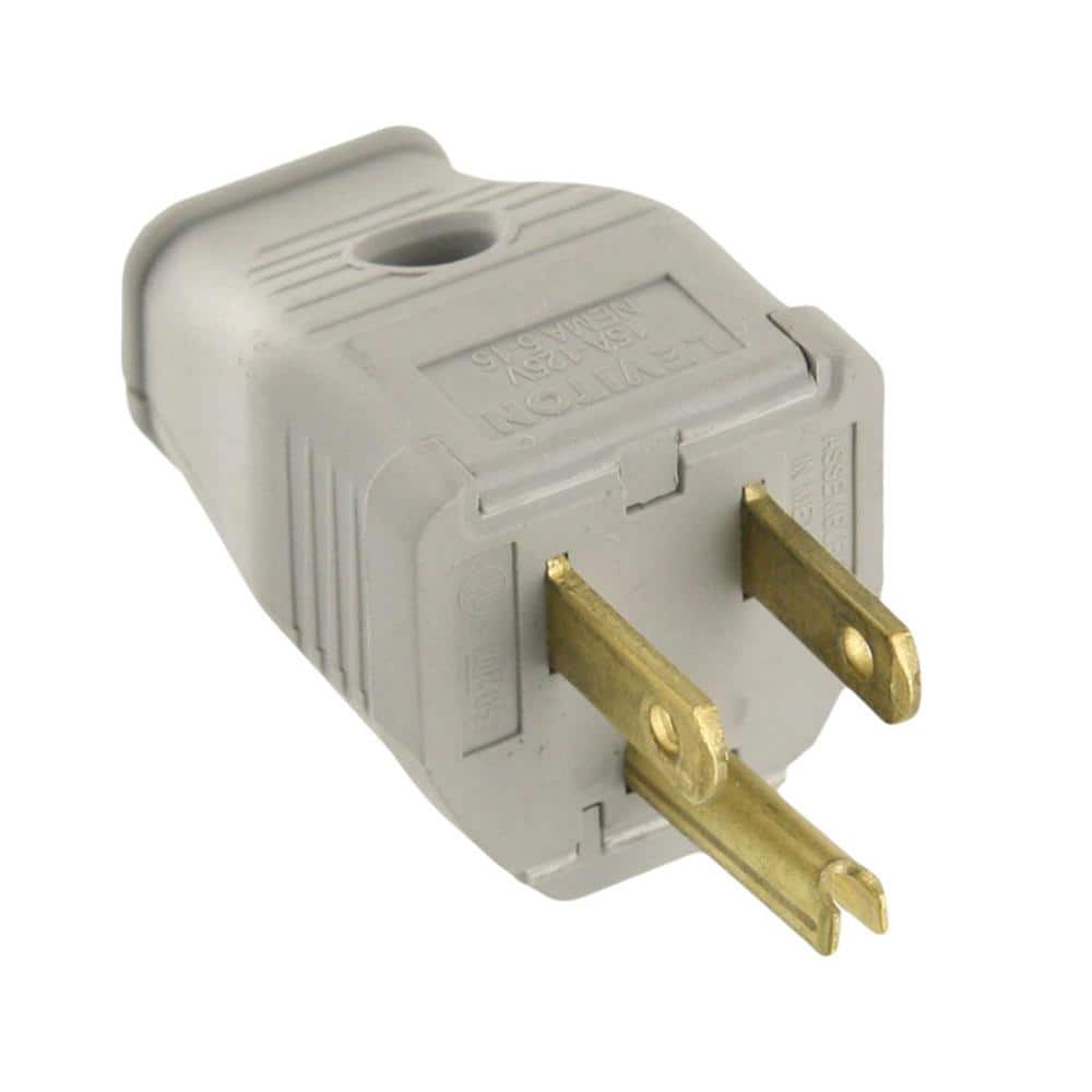 Leviton 15 Amp 125-Volt 3-Wire Grounding Plug, Gray 3W101-GY 3W101-GY ...