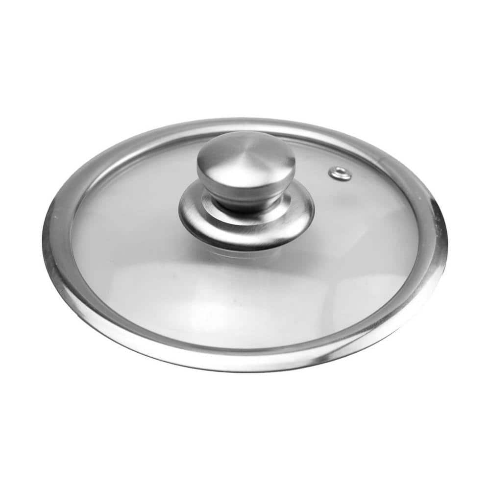 Round Tempered Glass Lid 6.85 in. Stainless Steel Edge with Steam Vent ...
