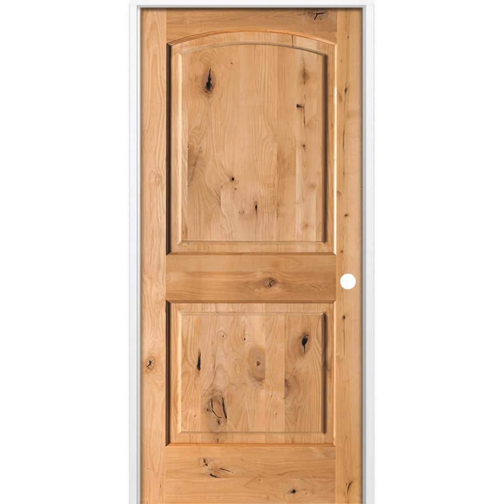 Krosswood Doors 36 in. x 80 in. Rustic 2-Panel Arch Top Left-Hand Cedar Stain Knotty Alder Wood ...
