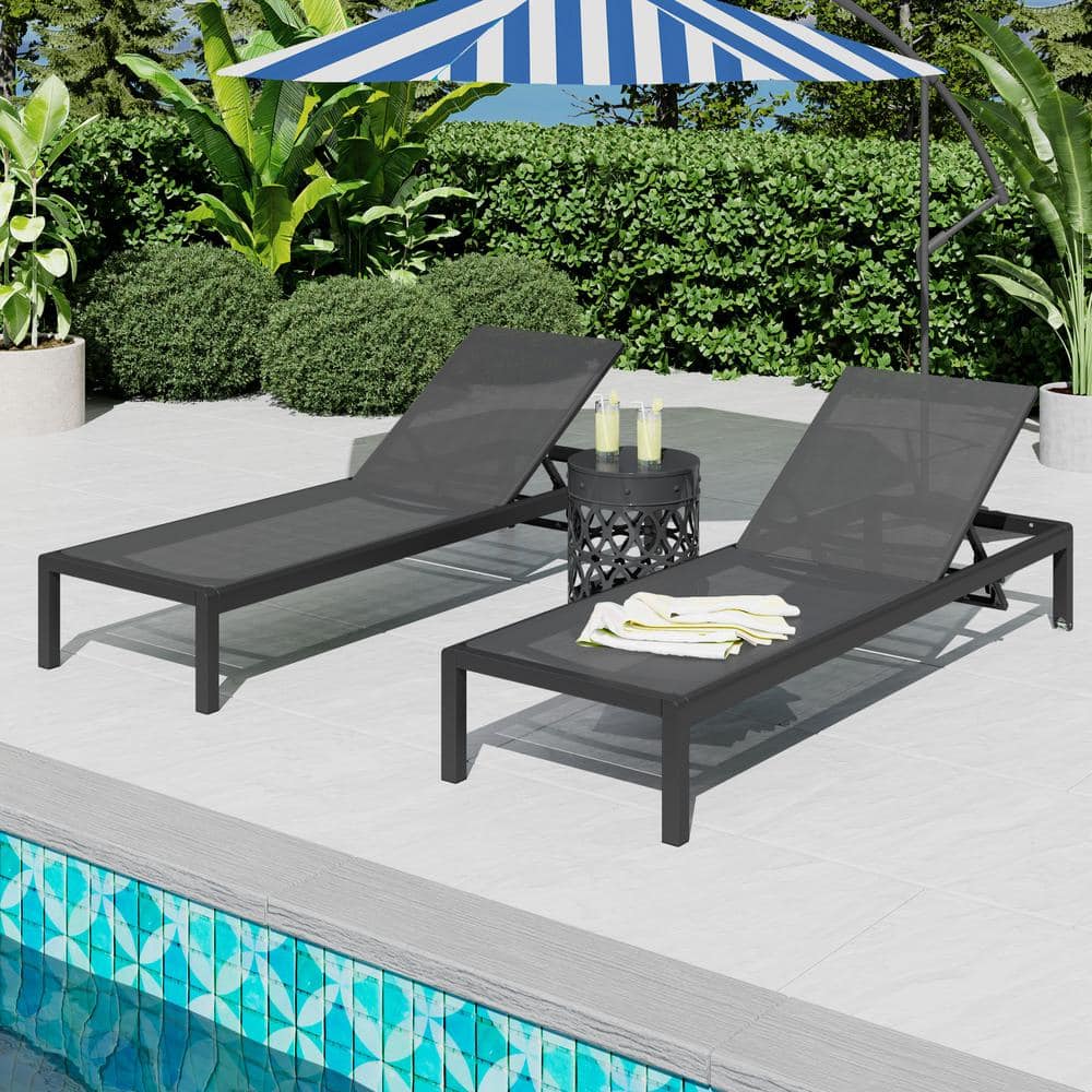 Noble House Cape Coral Black 2-Piece Metal Adjustable Outdoor Chaise ...