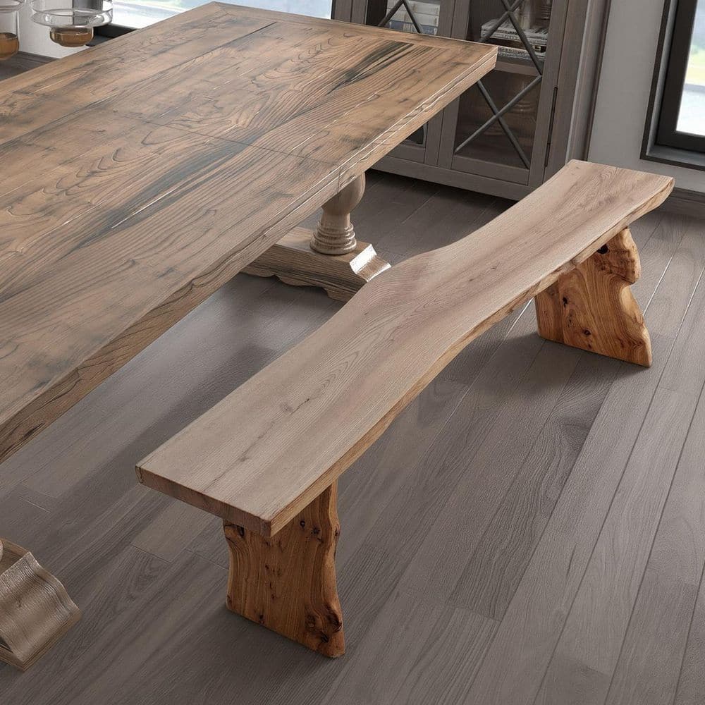B BALANBO 63 in. Natural Elm Solid Wood Bench Living/Dining Room Dual ...