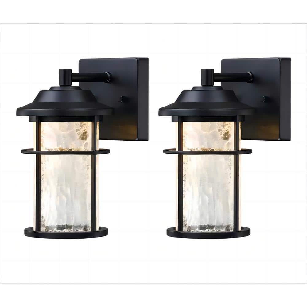 Logmey 10.81 in. 2 Pack Black Outdoor LED Hardwired Wall Lantern Scone ...