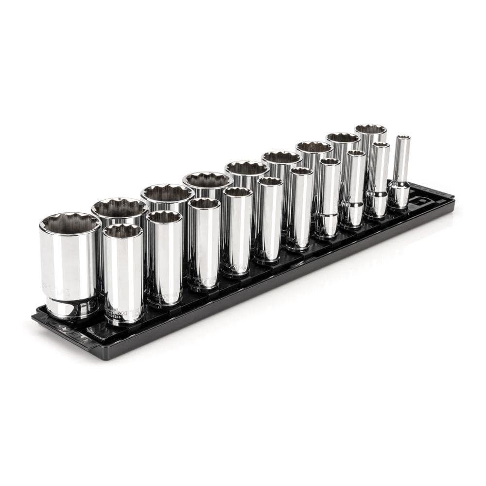 TEKTON 1/2 in. Drive Deep 12-Point Socket Set with Rails (3/8 in.-1-1/2 ...