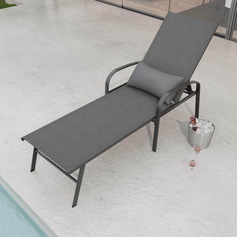 Clihome Gray Metal Frame Outdoor Patio Swimming Pool Lounge Recliner ...