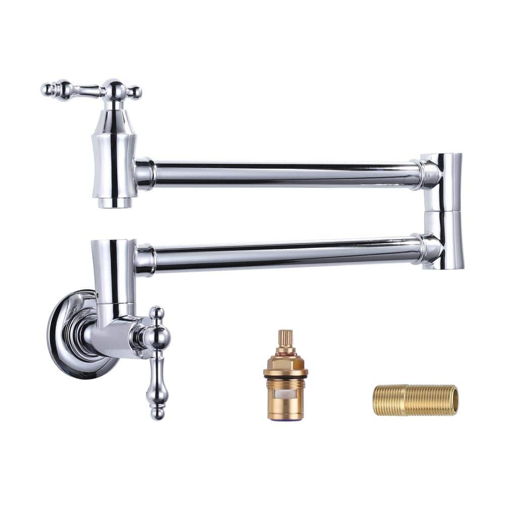 WOWOW Brass Wall Mounted Pot Filler Faucet with Double Joint Swing Arms ...
