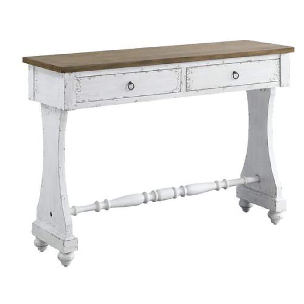 Benjara 48 in. White and Brown Rectangle Wood Top Console Table with 2 ...