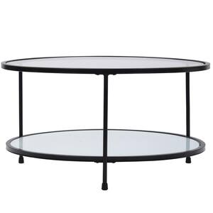URTR Modern 33 .5 in.Black Coffee Table, 2 Tier Round Glass Coffee ...