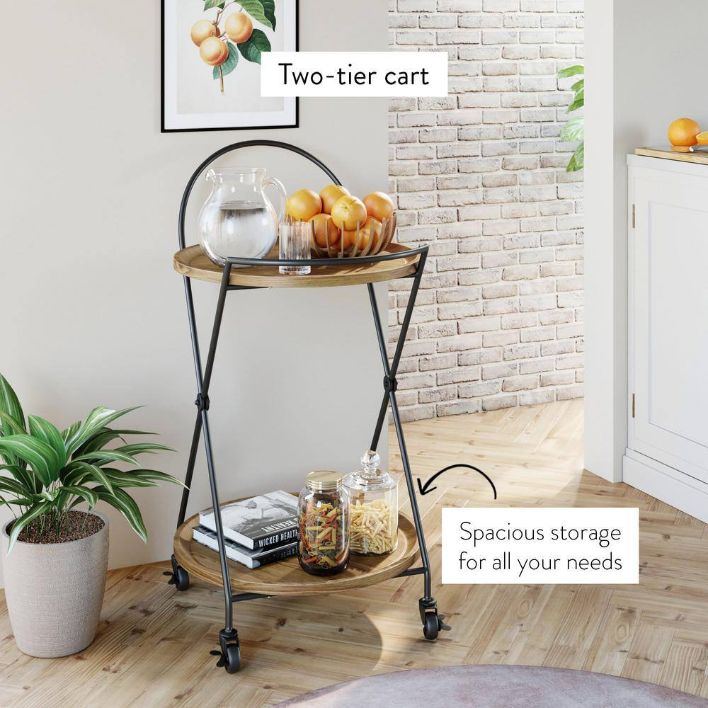 Buy Sage 2-Tier Warm Walnut Tray and Black Metal Round Mid-Century ...