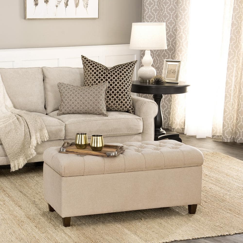 Homepop Ainsley 40 in. Cream Polyester Bedroom Button Tufted Bench with ...