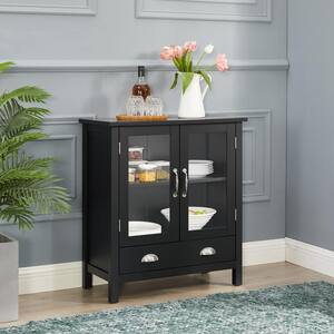 Gracie Black Storage Cabinet with 2-Drawers and 2-Glass Doors ...