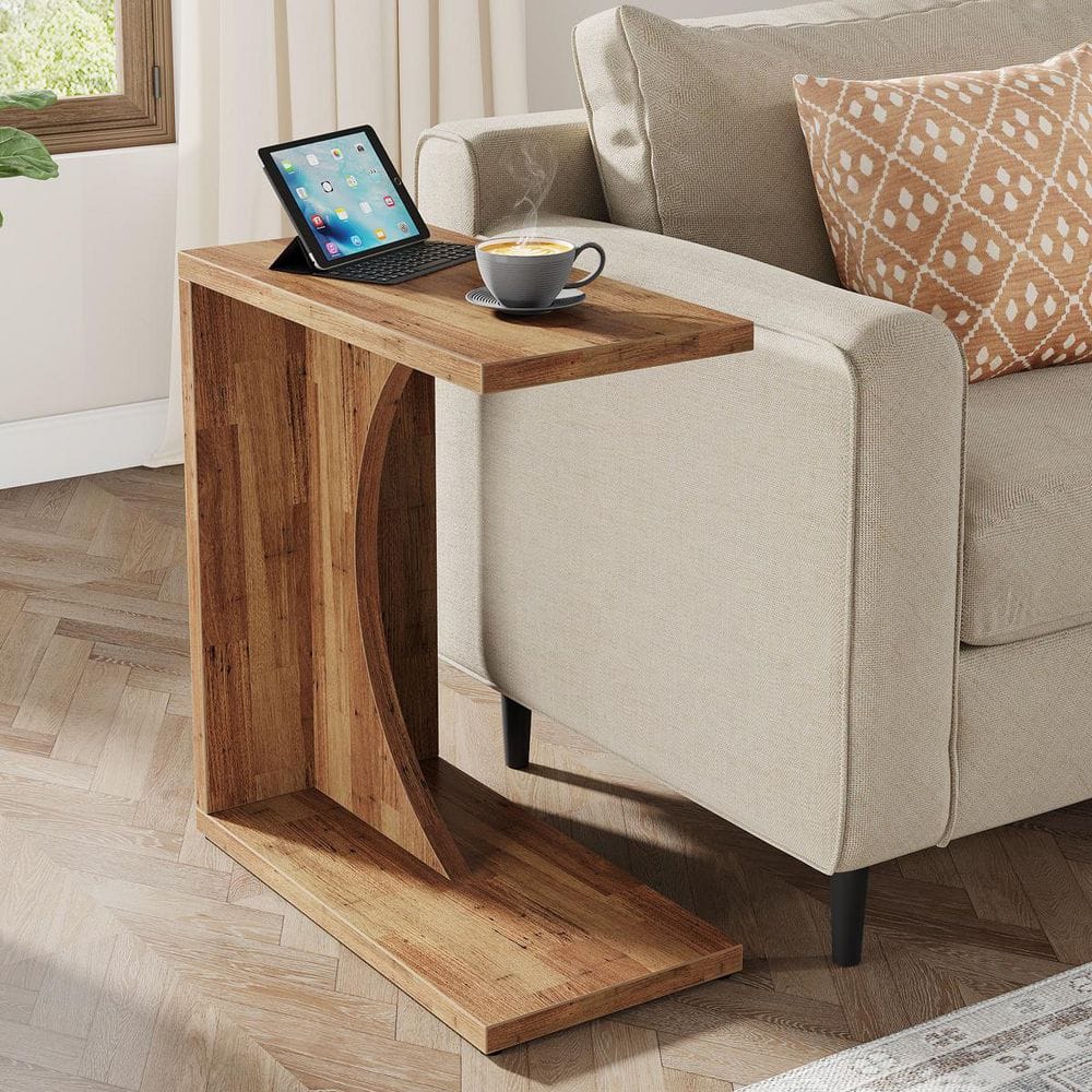 BYBLIGHT Kerlin 2PCS 23.62 in. Mix Brown C-Shaped MDF End Table, Small ...