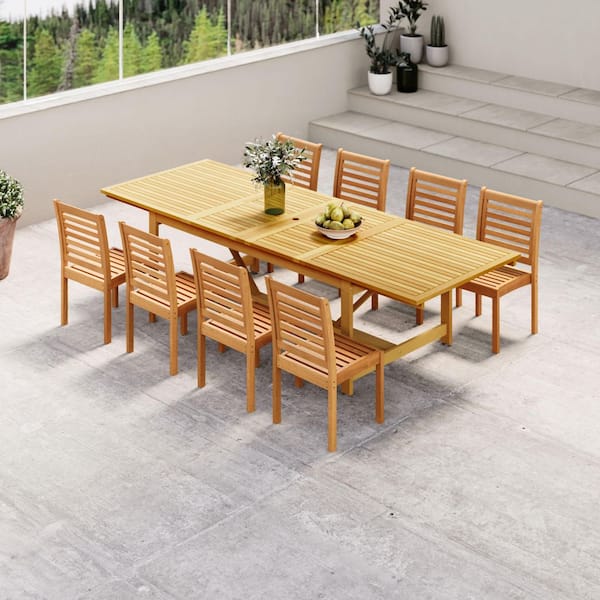 Amazonia Legzira 9-Piece Teak Finish Wood 100% FSC Rectangular Patio Dining Set LEYLOT_8_470-T ...