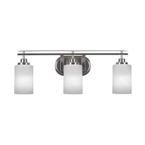 Monroe 25.75 in. 3-Light Brushed Nickel Vanity Light 4 in. Square White ...