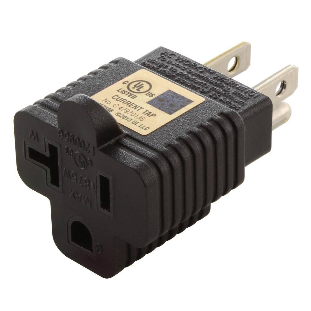 AC WORKS Plug Adapter, 15-Amp 125-Volt Household Plug to 20-Amp T-Blade ...