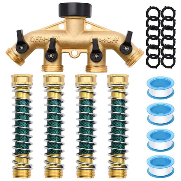 MOEPISY Brass Garden Hose Splitter Set, 4 Way Hose Splitter with 4Pcs ...