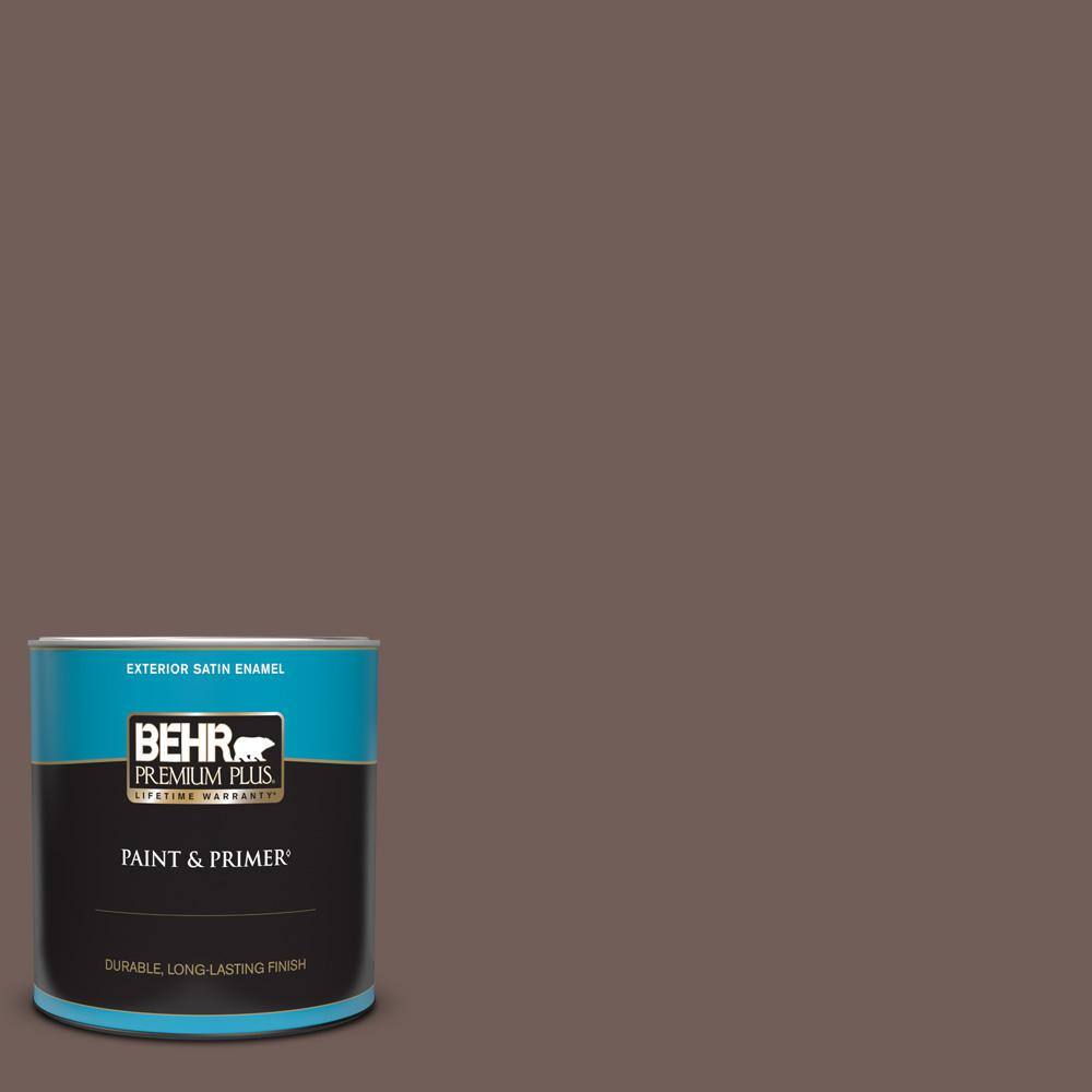 BEHR PREMIUM PLUS 1 qt. #750B-6 Tree Bark Satin Enamel Exterior Paint ...