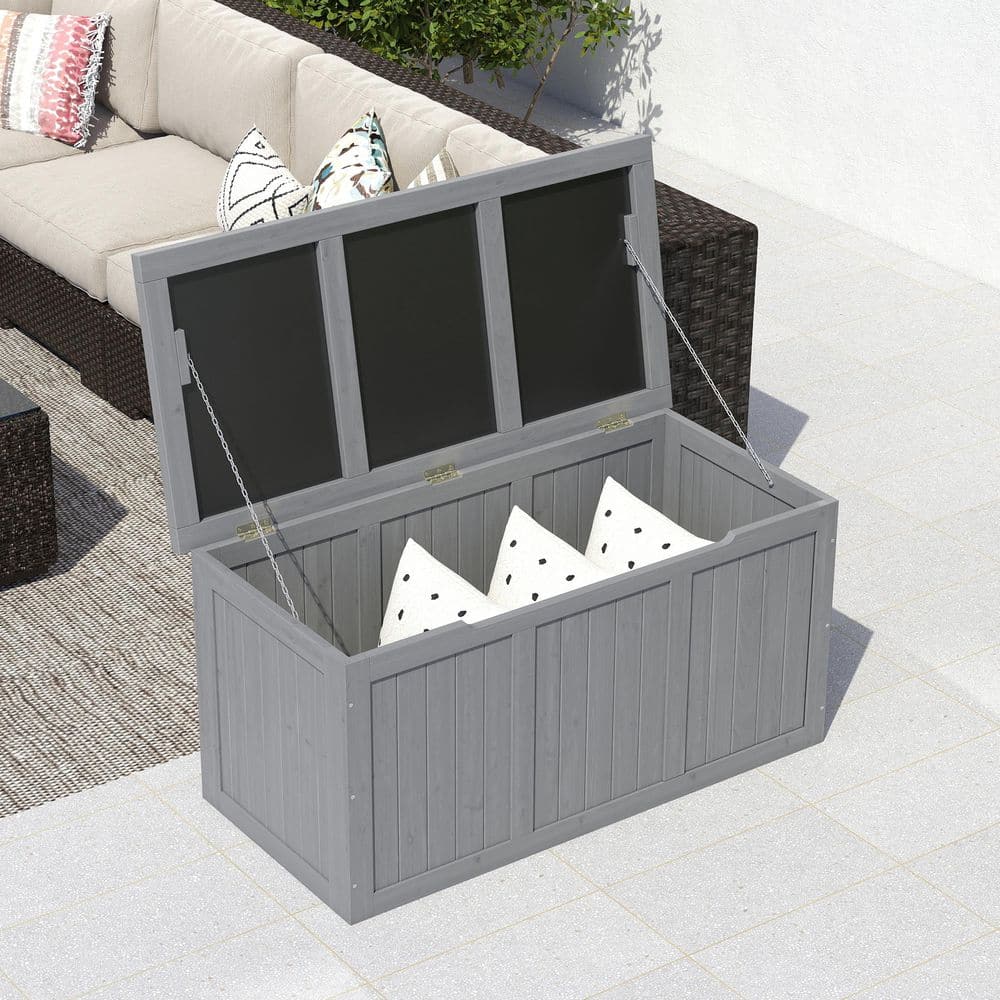 67 gal. Outdoor Wooden Deck Box Solid Wood Storage Box Seat and Table ...