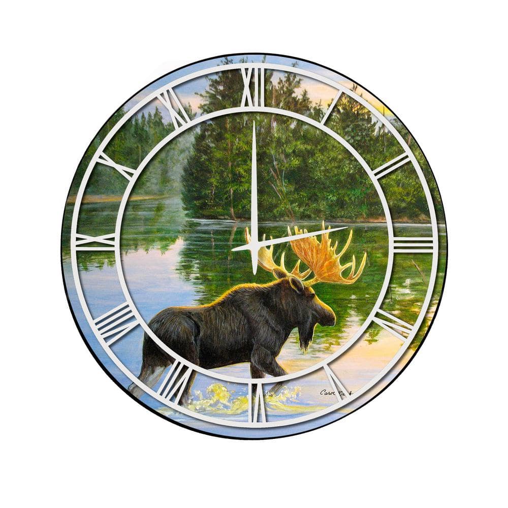 "Lake Moose" Full Coverage Art and White Numbers Imaged Wall Clock CL ...