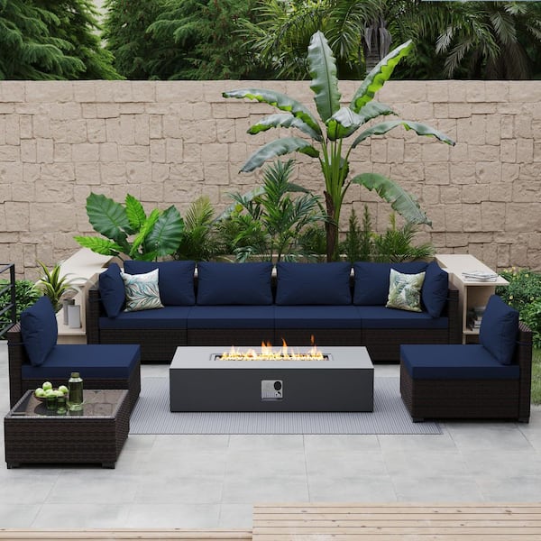 PATIO WATCHER 8-Piece Wicker Patio Conversation Set with Cushions and ...