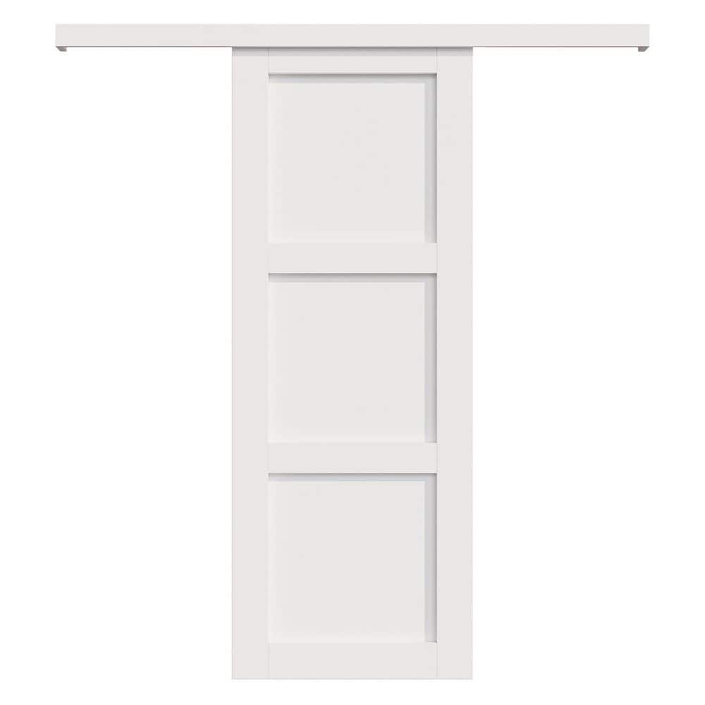 ARK DESIGN 30 in. x 96 in. Hidden Track Style 3-Panel White Primed MDF ...