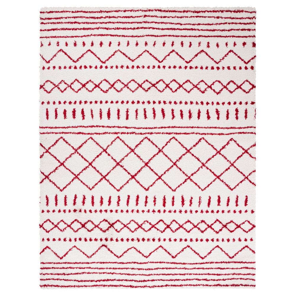 SAFAVIEH Arizona Shag Ivory/Red 9 ft. x 12 ft. Geometric Lodge Area Rug ...