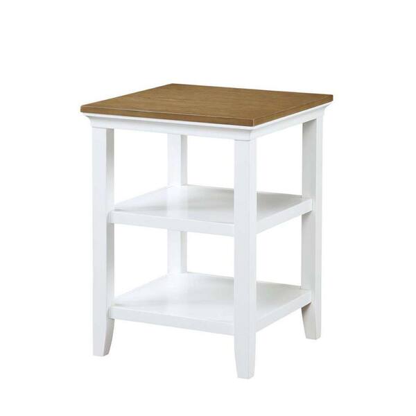 Convenience Concepts Tribeca 18 in. Driftwood/White Square Rubber Wood End Table with Shelves V2 ...