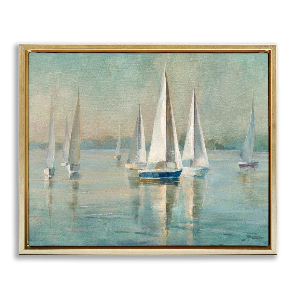 Stupell Industries Sailboats at Sunrise by Danhui Nai Gold Floater ...
