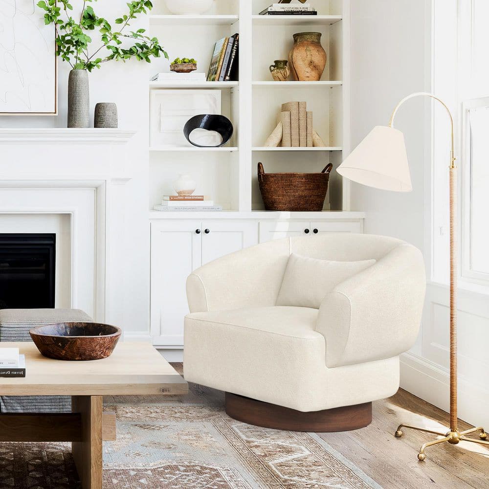 OrangeOne Gekko 32in White Chenille U-Shaped 360° Swivel Accent Chair ...