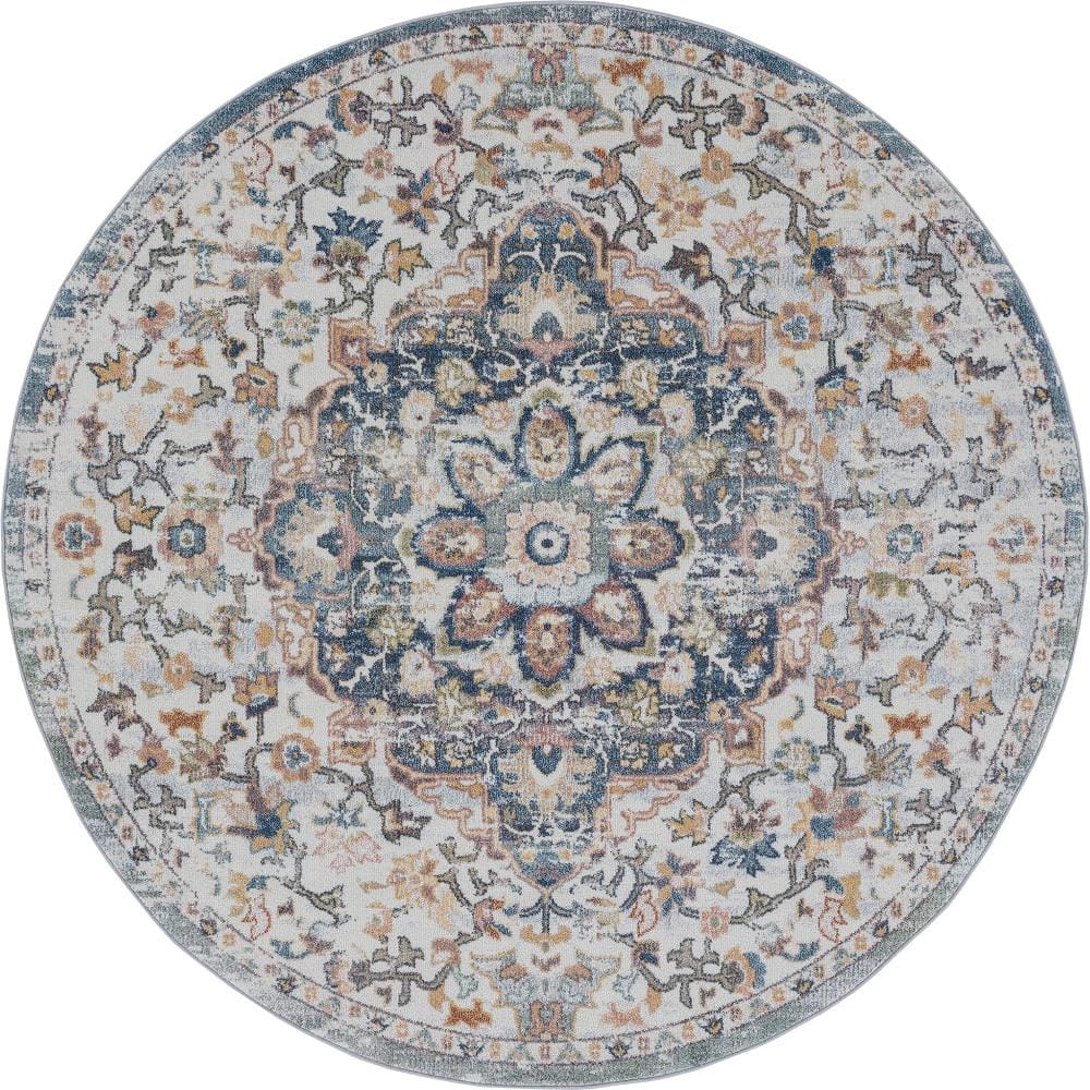 Tayse Rugs Reina Oriental Cream 6 ft. Round Indoor Area Rug REI1200 ...