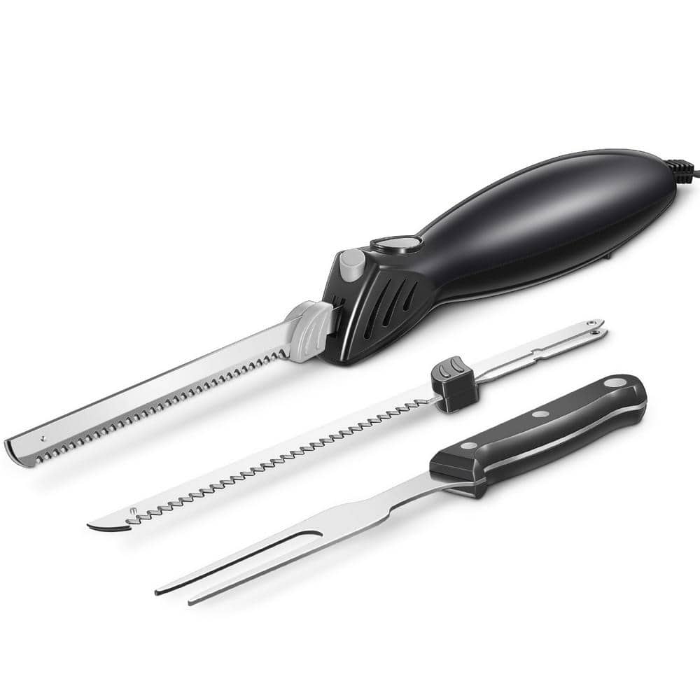 Numhew 6.3 in. Black Stainless Steel Electric Knife with 2 Blades and ...