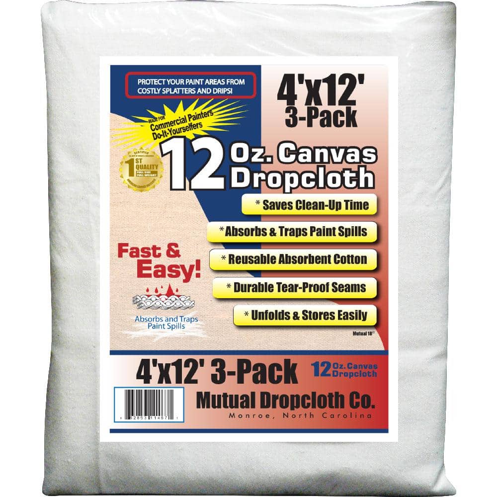 Mutual Dropcloth 4 ft. x 12 ft. 12 oz. Natural Canvas Drop Cloth (3 ...