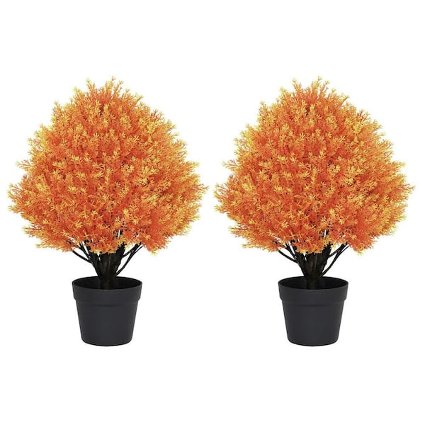 HOYMN 2 ft. Fall-Themed Artificial Cedar Topiary Ball Tree in Pot ...
