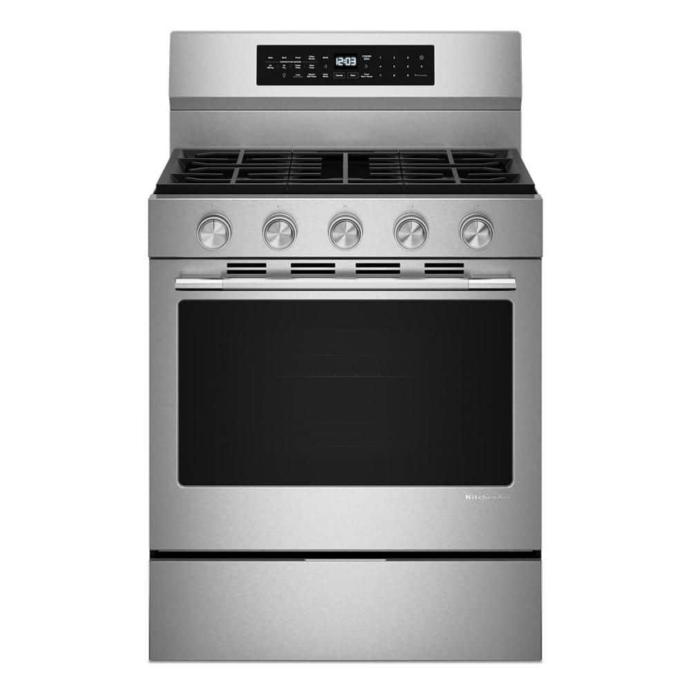 KitchenAid 30 in. 5-Element Freestanding Gas Range in Fingerprint ...