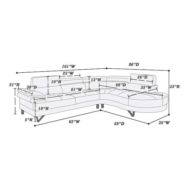 Common Sectional Sofa Dimensions | Baci Living Room