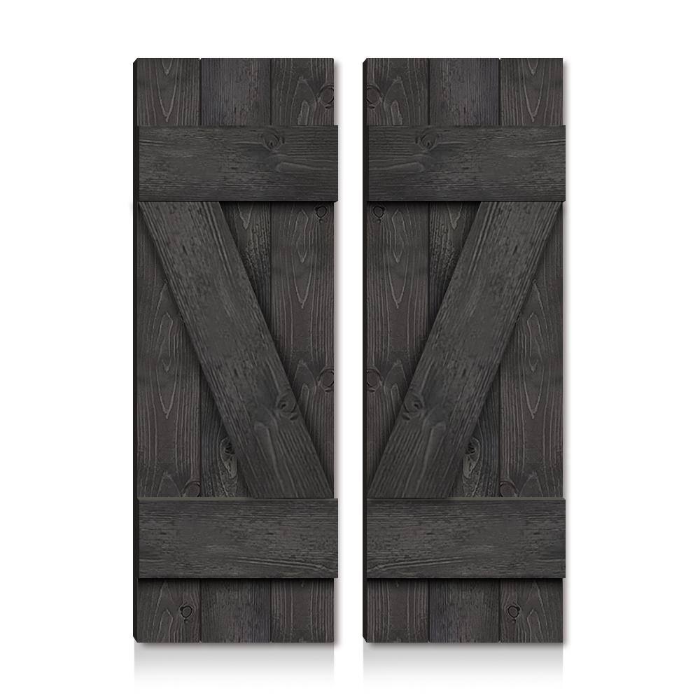 CALHOME 14 in. x 24 in. Pine Wood Closed Board and Batten Z Shutters Pair Charcoal Black SHU-Z ...