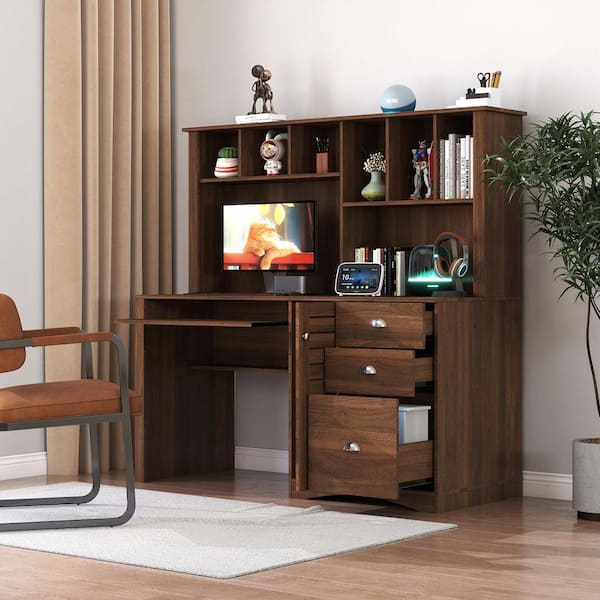 anpport Mid-Century Modern 59.06 in. Rectangular Brown Wood 3-Drawer ...