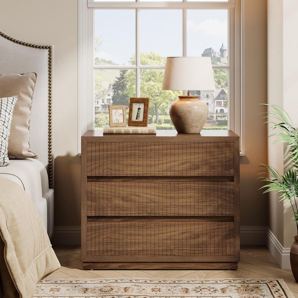 BYBLIGHT Fenley Vintage Brown 3 Storage Drawers 31 in. W Nightstand BB ...