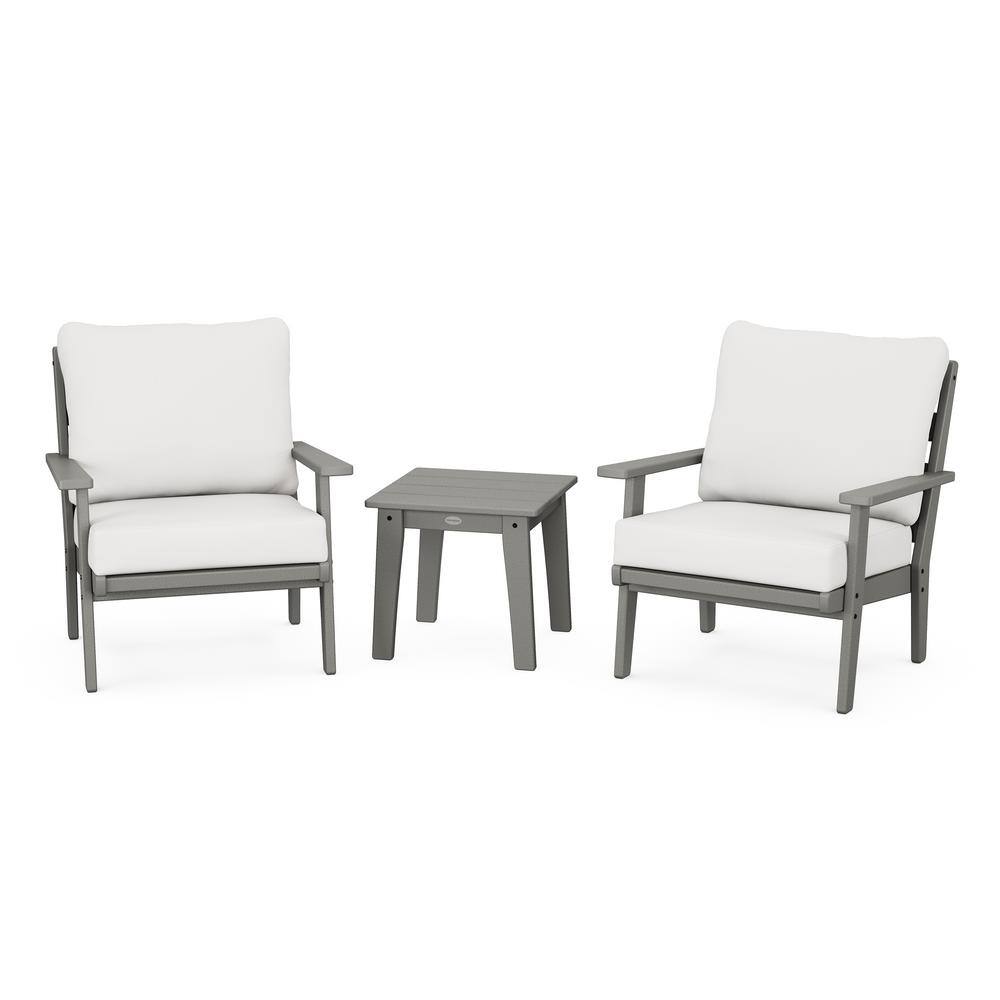 POLYWOOD Grant Park Slate Grey 3-Piece Plastic Patio Conversation Deep ...
