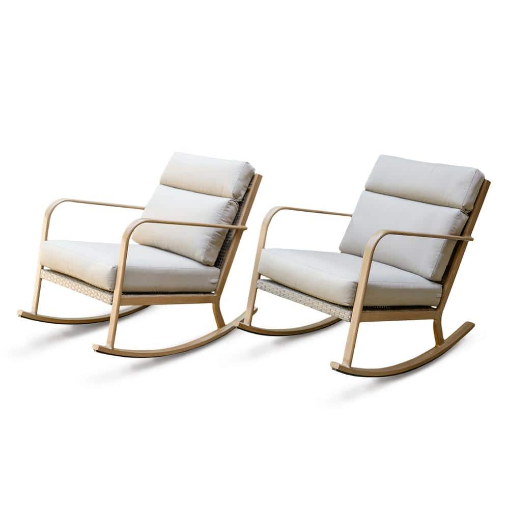 Leisure Made Talbot Aluminum Outdoor Rocking Chair with Tan Cushions (2 ...