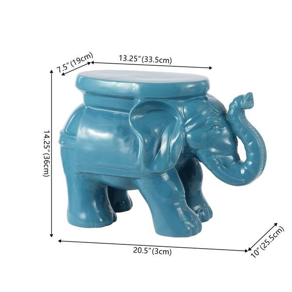 JONATHAN Y White Elephant 14.25 in. Ceramic Garden Stool Blue TBL1007D