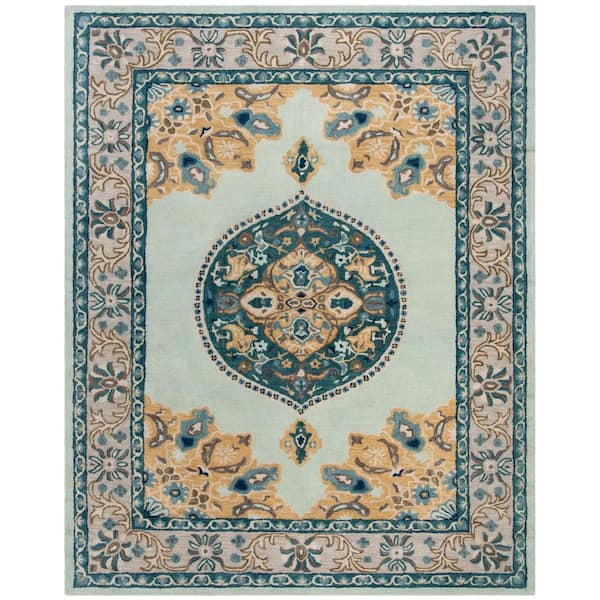 SAFAVIEH Antiquity 8 ft. x 10 ft. Turquoise/Silver Bohemian Medallion ...