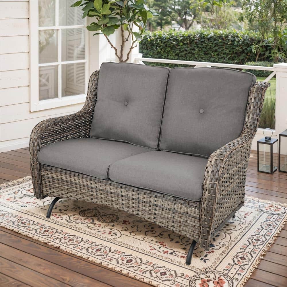Opohoro ArcoBay 51.6 in Width 2-Person Metal and Gray Wicker Patio ...