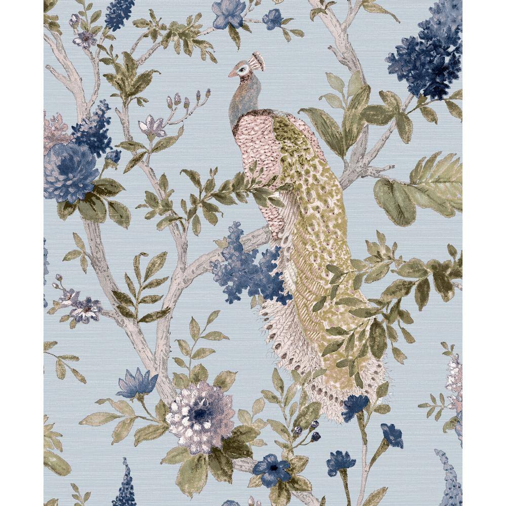 Floral Peacock Blue Gold Glitter Finish Vinyl On Non woven Non Pasted Floral Peacock Blue Gold Glitter Finish Vinyl On Non woven Non Pasted