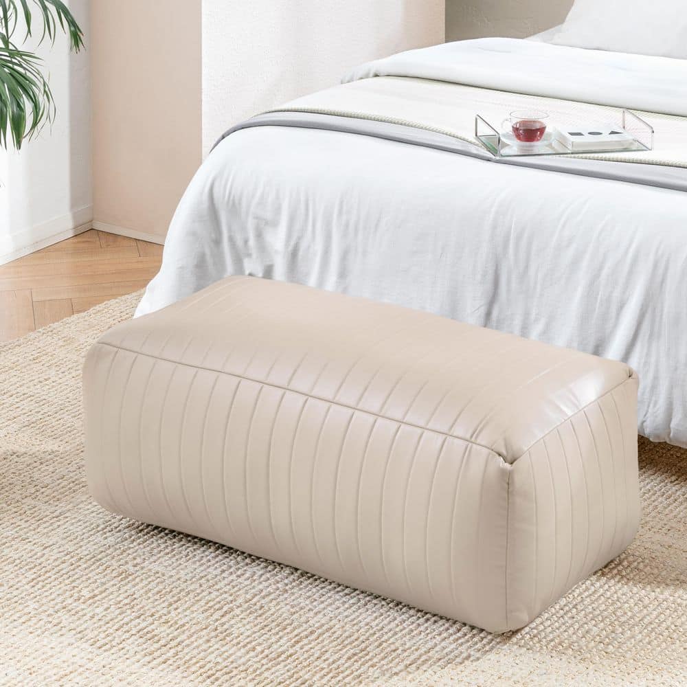 Anji Mountain Haven Bench Cream Polyester Upholstered Pouf AMBBN005 ...