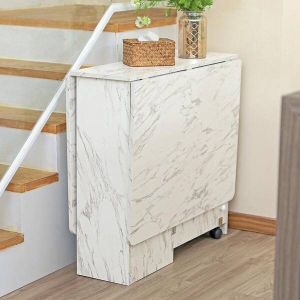 Dinaza 55.1 in. Rectangle White Marble Wood Folding Dining Dinaza 55.1 in. Rectangle White Marble Wood Folding Dining