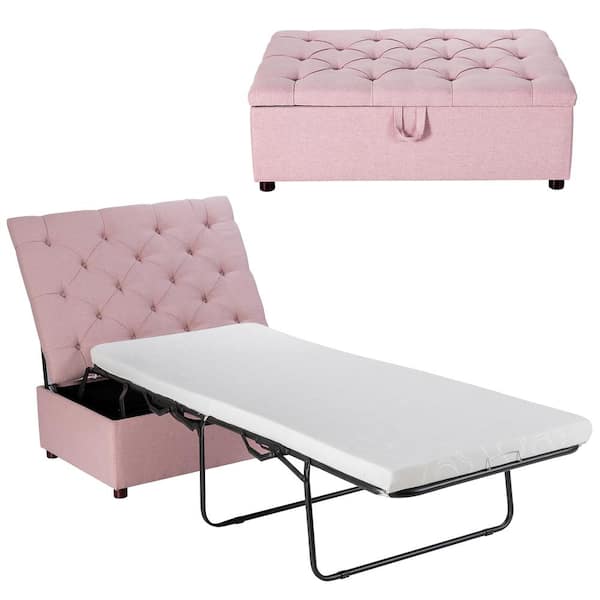 Costway Folding Ottoman Sleeper Bed with Twin Mattress Convertible Guest Bed Pink GHMHSKU00847 The Home Depot